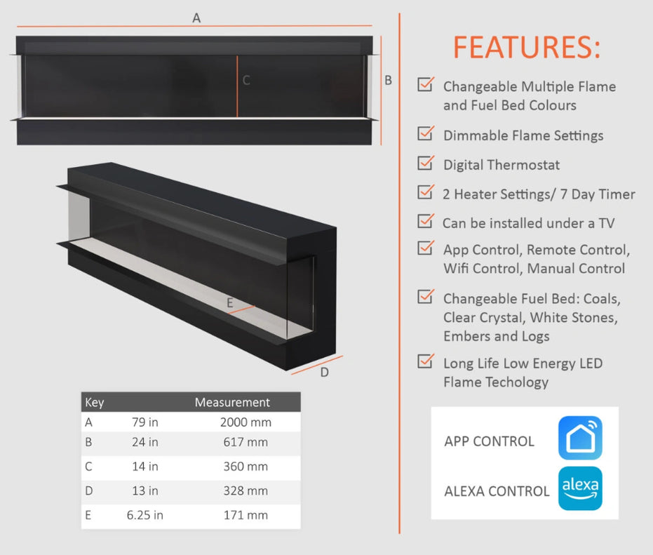 E2000 Icona panoramic 3 sided deep display E2000mm / 79inch wide elect